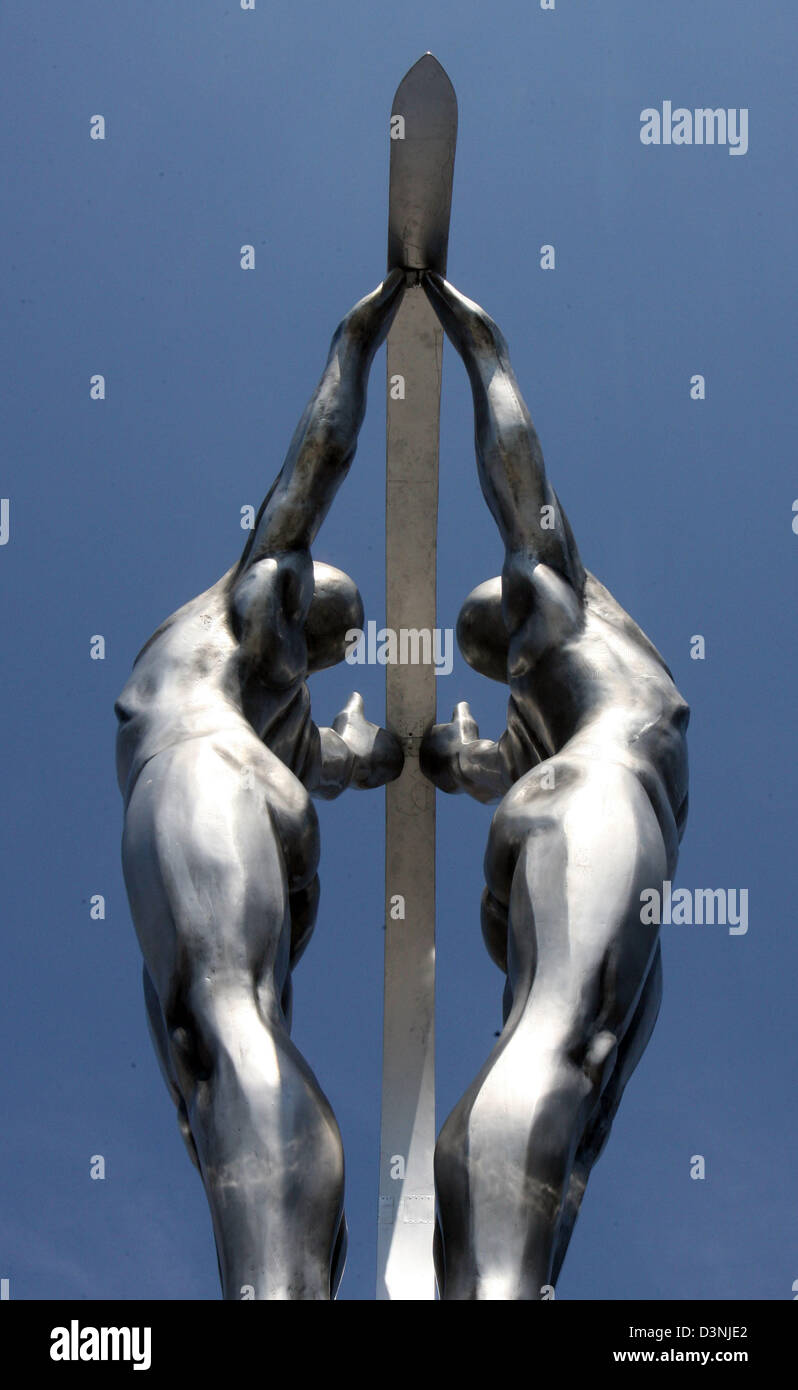 A statue of the Laureus World Sports Award stands in front of the Parc ...