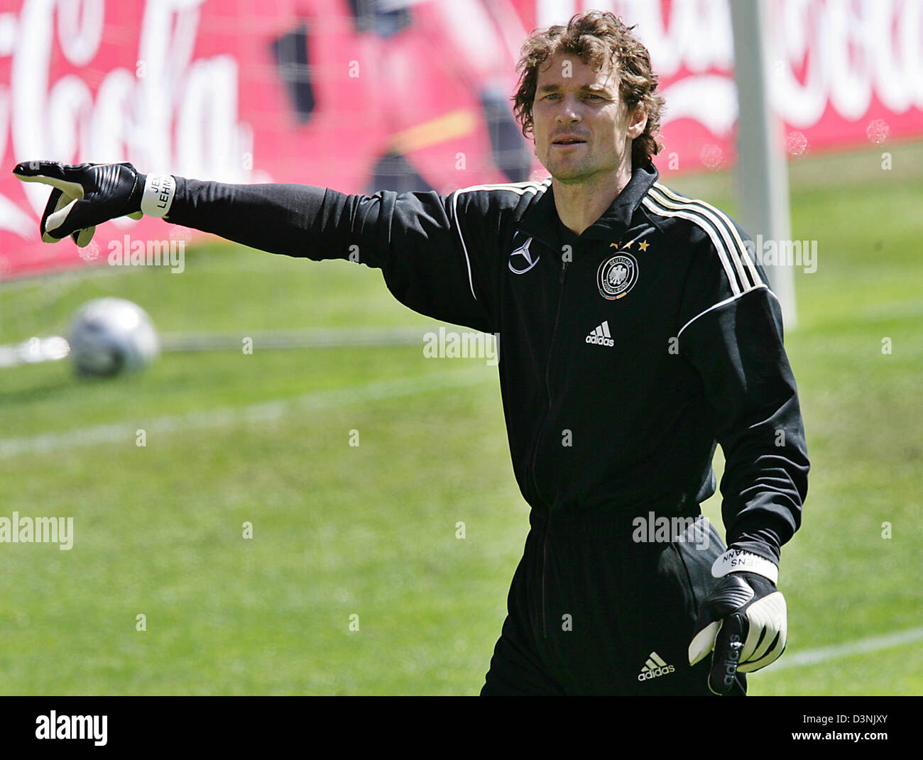 Goalkeeper Jens Lehmann gestures during a training session of the ...