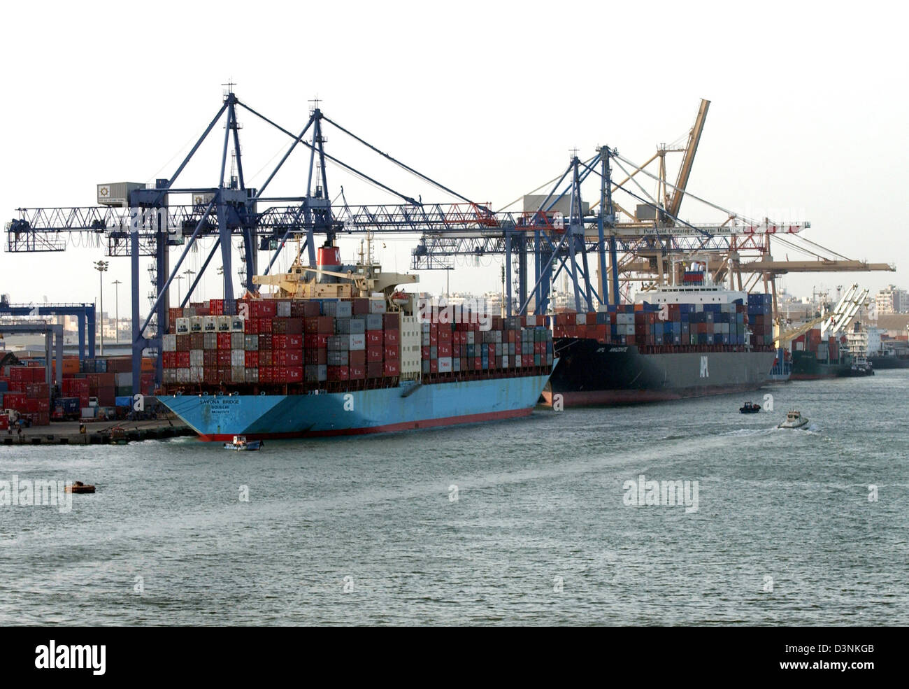 Container ships pictured in the harbour of Port Said, Egypt, 17 April ...