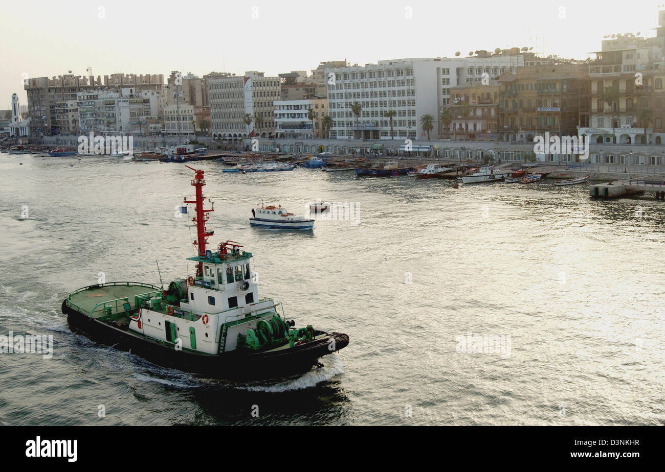 View on the harbour city Port Said at the northern entrance to the Suez ...