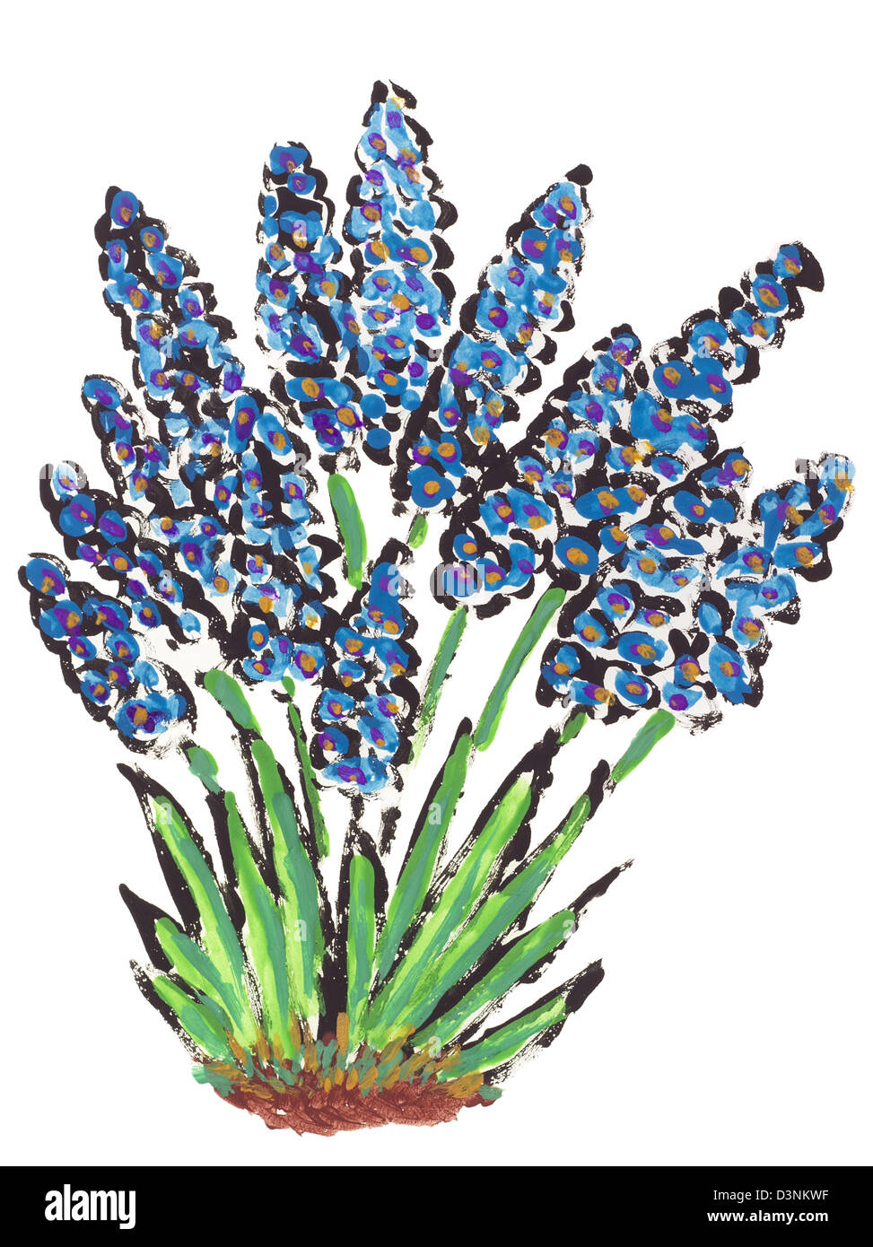 Painted abstract first springs flowers " Muscari" isolated- children ...