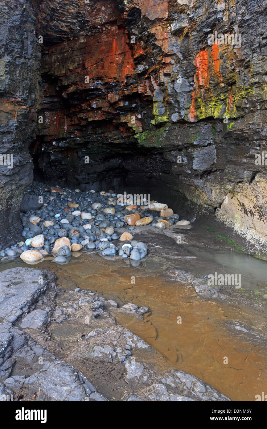 A cave formed in the cliff face at Sandsend near Whitby in North ...