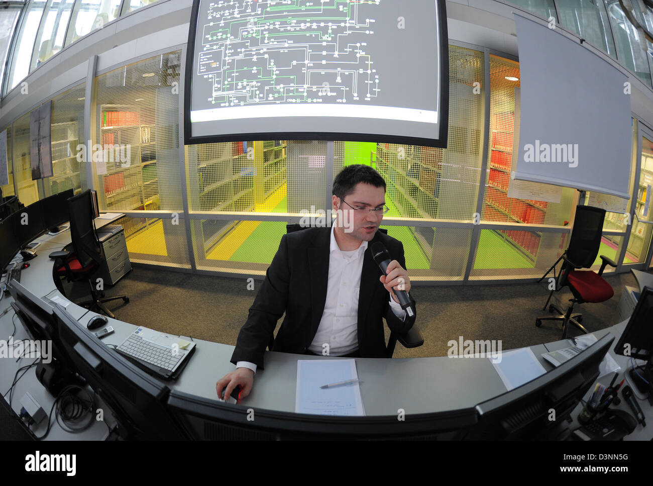 System engineer Andre Lehmann gives a training session for students at ...