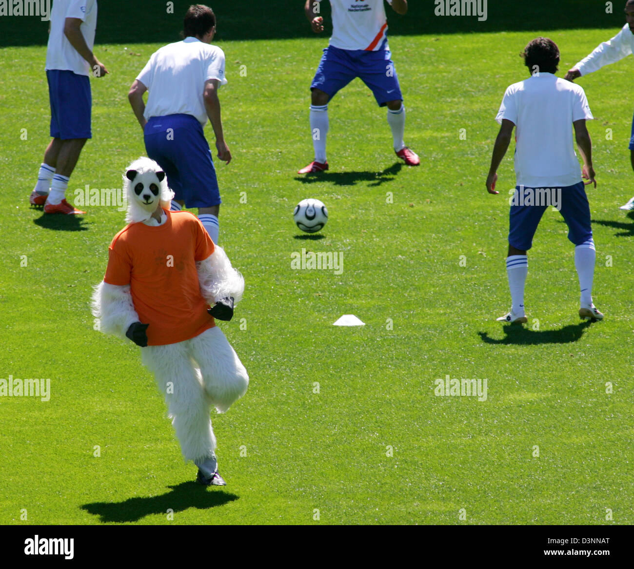 A streaker wearing a panda bear mask and an orange T-shirt runs over ...