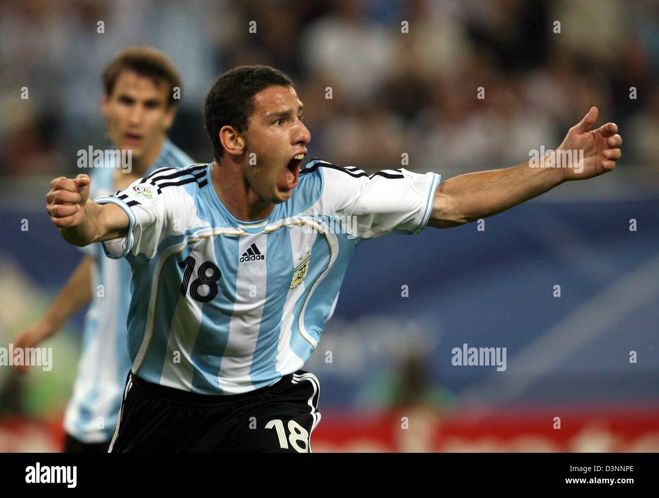 The Argentinian player Maxi Rodriguez celebrates after his 3:1 goal but ...