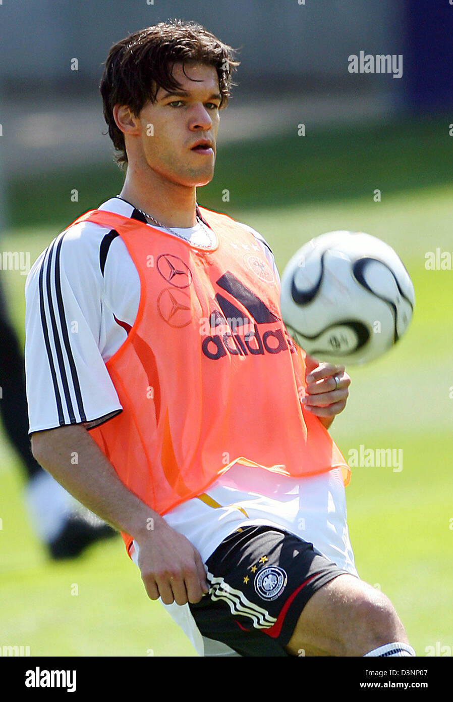 German national player Michael Ballack shows his skills during the team ...