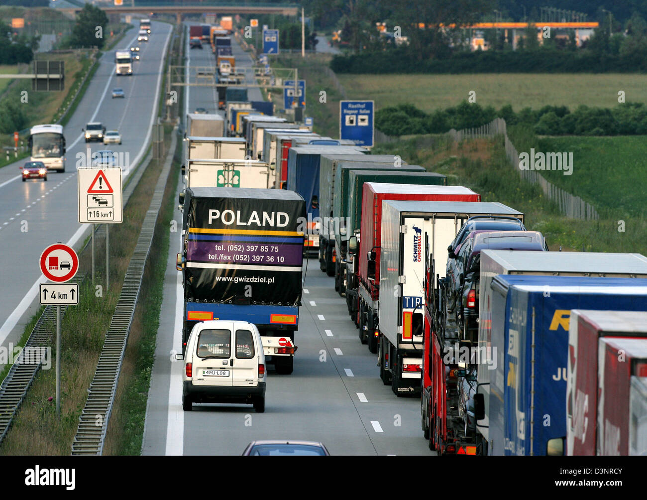 Lorries are caught up in a traffic jam of 15 kilometres length on motor ...