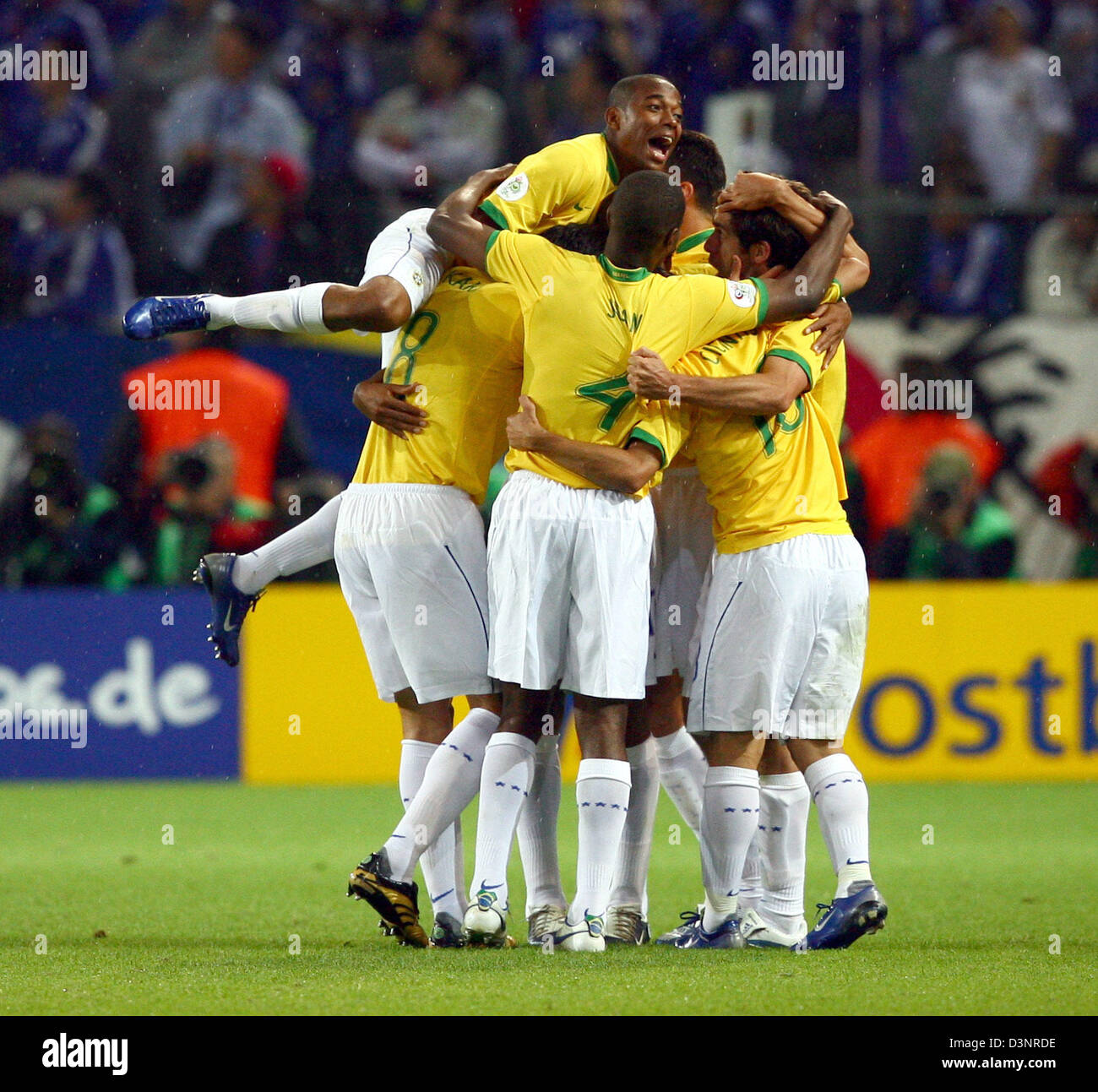 Gilberto (hidden) from Brazil celebrates with his teammates Kaka, Juan ...