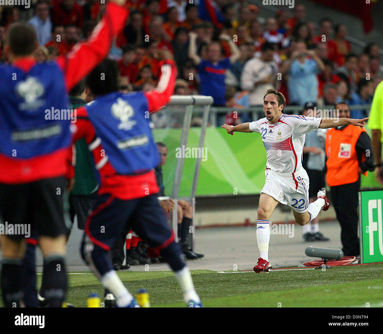 French national soccer player Frank Ribery (R) jubilates after he ...