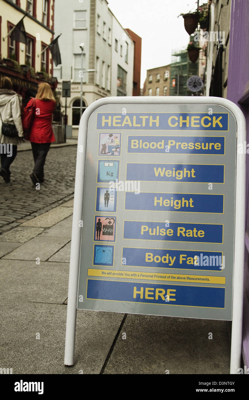 Information sign for health check in a street, Republic of Ireland ...