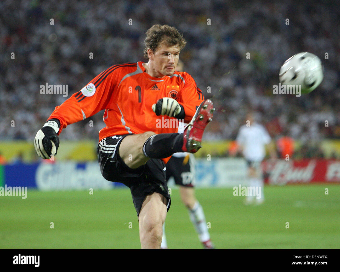 German goalkeeper Jens Lehmann kicks the ball during the semi-final ...