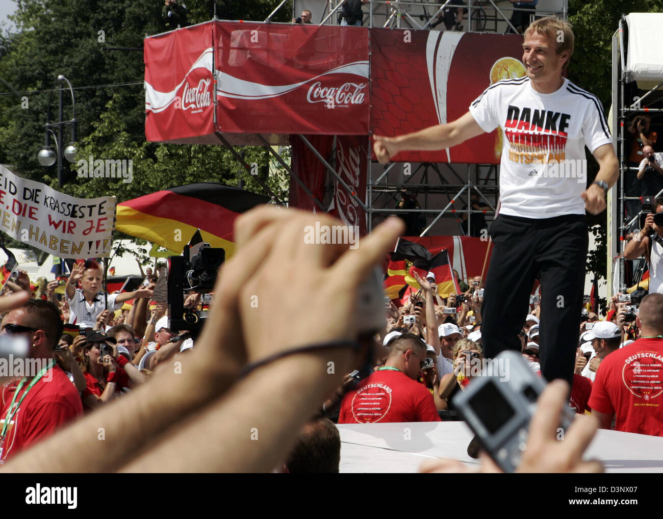 German national coach Juergen Klinsmann is celebrated by hundreds and ...