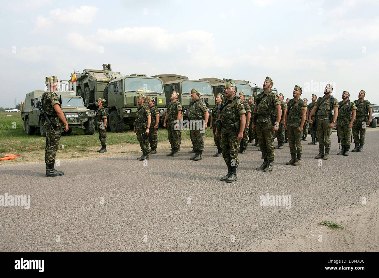 A Spanish military convoy arrives at the EU military camp in Kinshasa ...