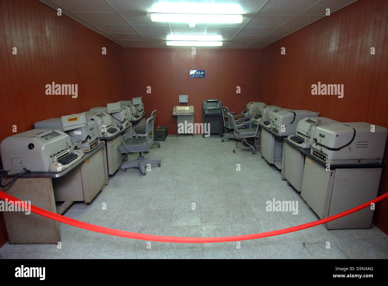 The photo shows the 'Teletypewriter Section' in the bunker of the former presidential palace in ...