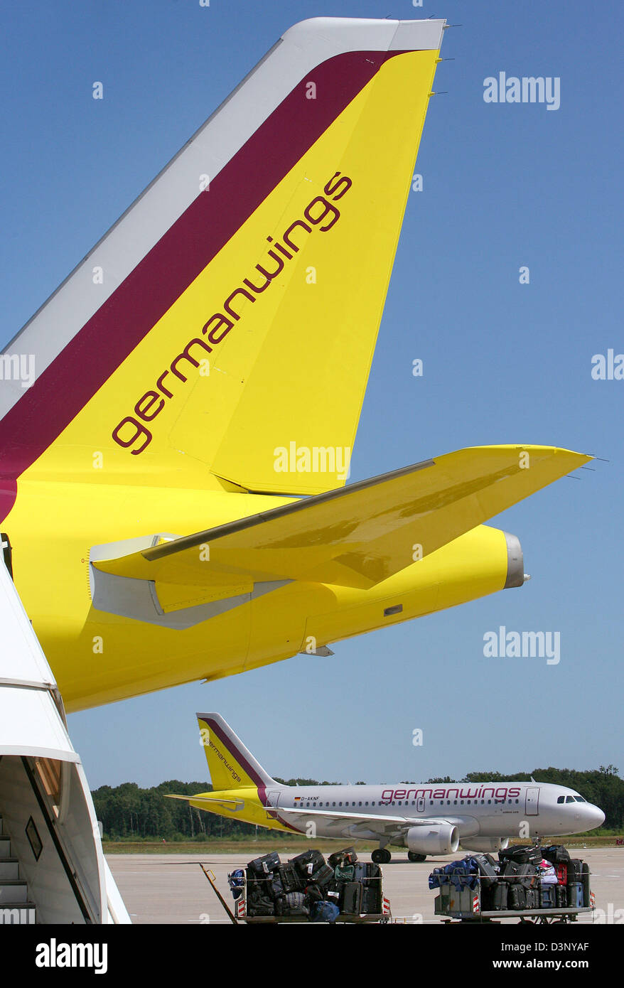The photo shows airplanes of the cheap airline 'Germanwings' at the ...