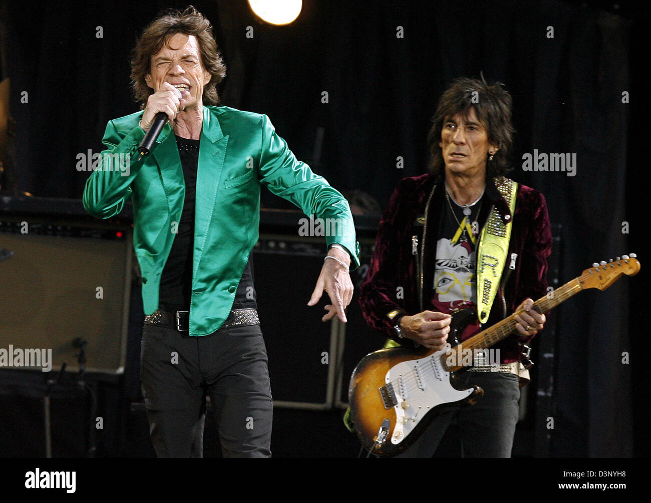 FILE - Lead singer Mick Jagger and guitarist Ron Wood (R) of the ...
