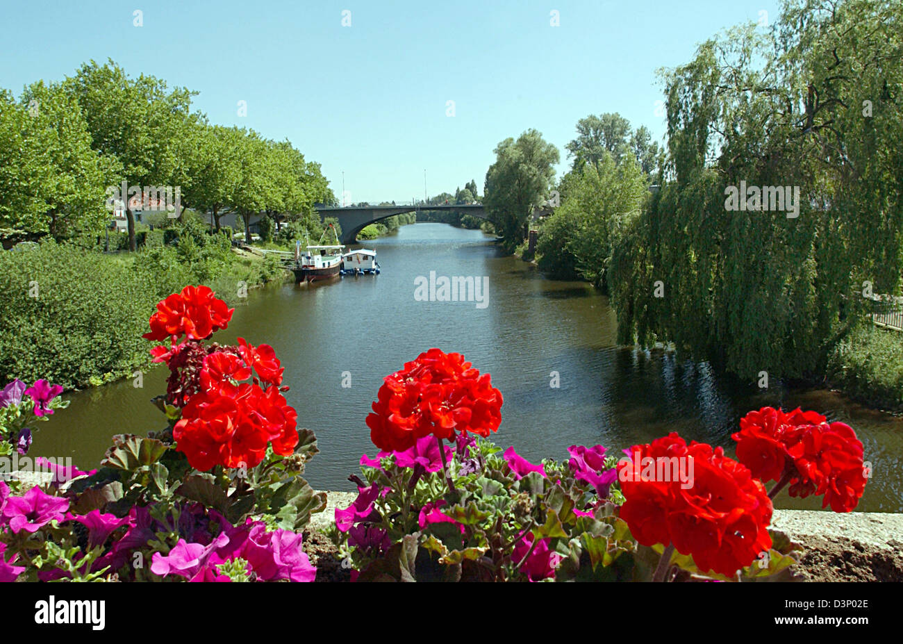 The picture shows the view from Nepomuk bridge onto the Ems river in ...