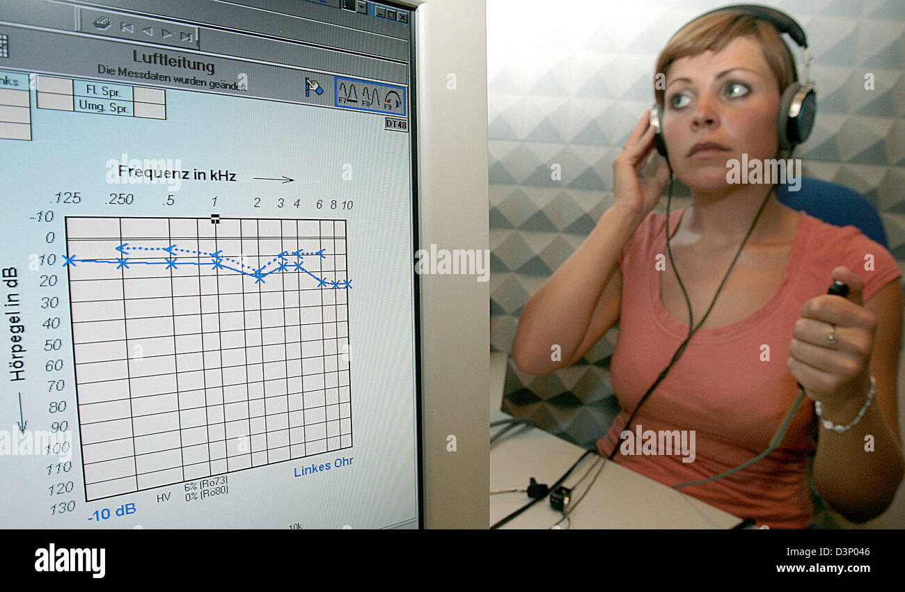 A patient is pictured during an audiometry in an otorhinolaryngologist ...