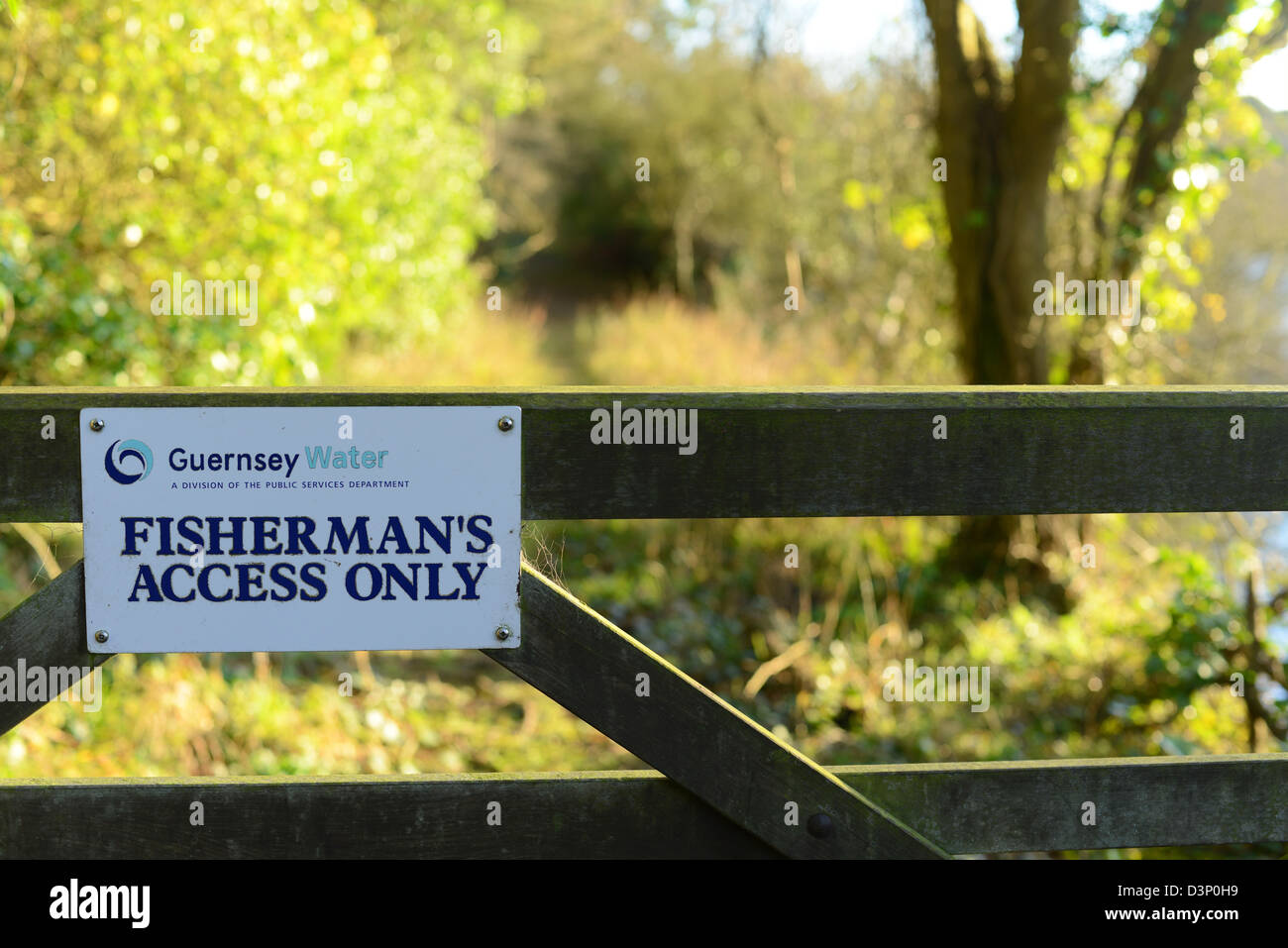 Sign on Gate at St Saviours Reservoir in Guernsey Stock Photo - Alamy