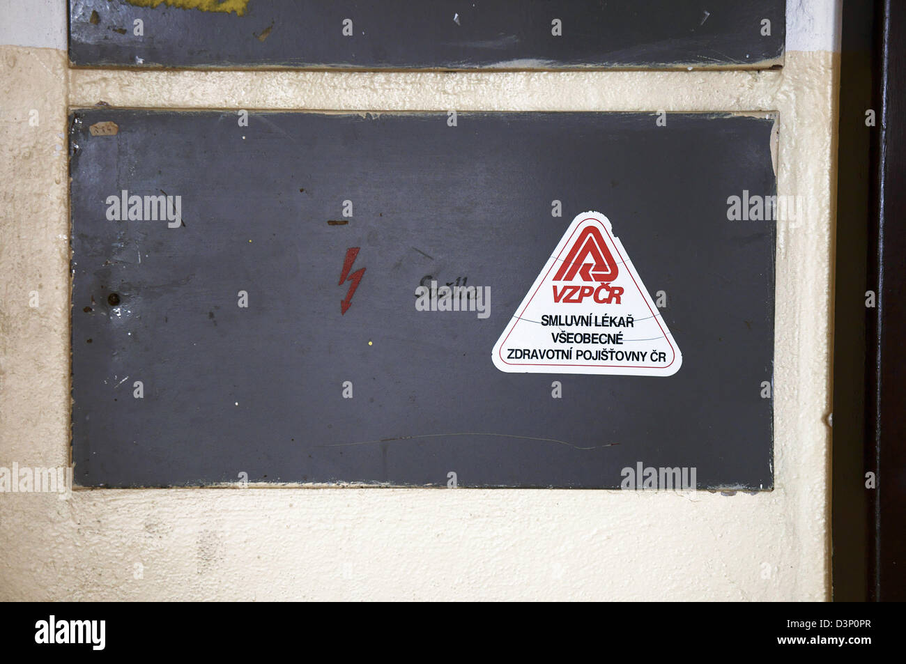 illustrative photo, electricity distribution panel, box, sticker VZP CR ...