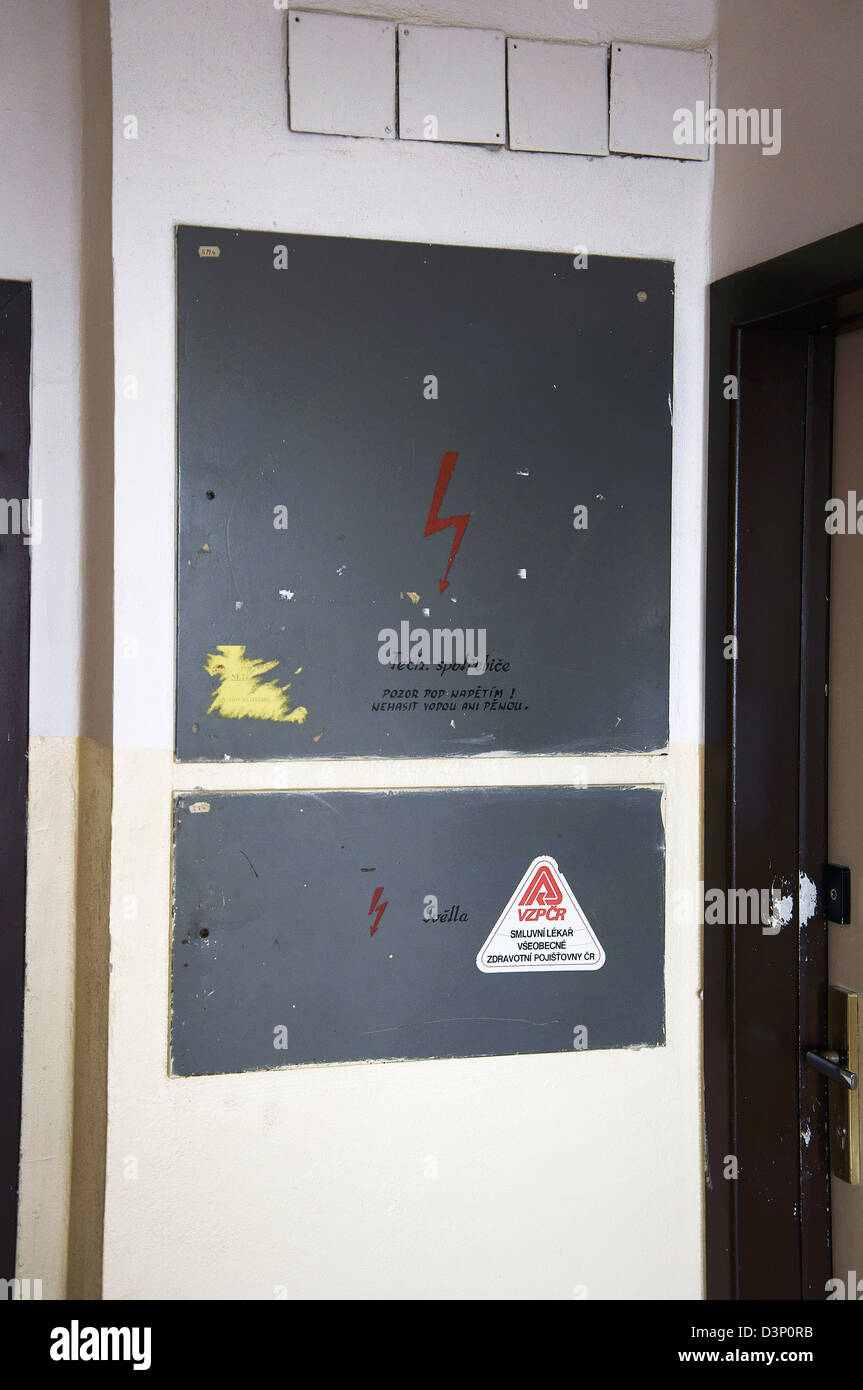 illustrative photo, electricity distribution panel, box, sticker VZP CR ...