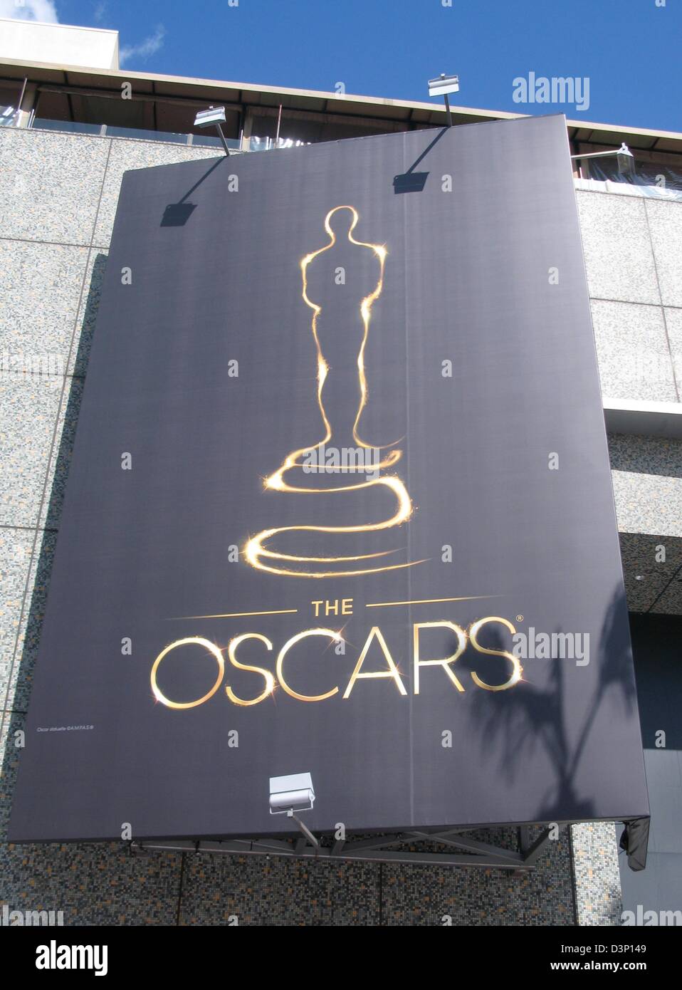 A huge Oscar sign hangs on the facade of Dolby Theatre in Hollywood ...