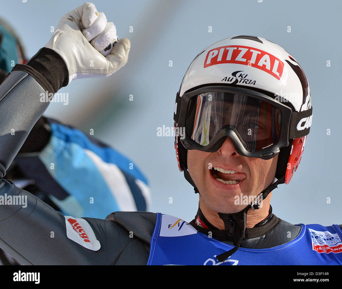 Mario Stecher of Austria reacts after his jump in the Individual Normal ...