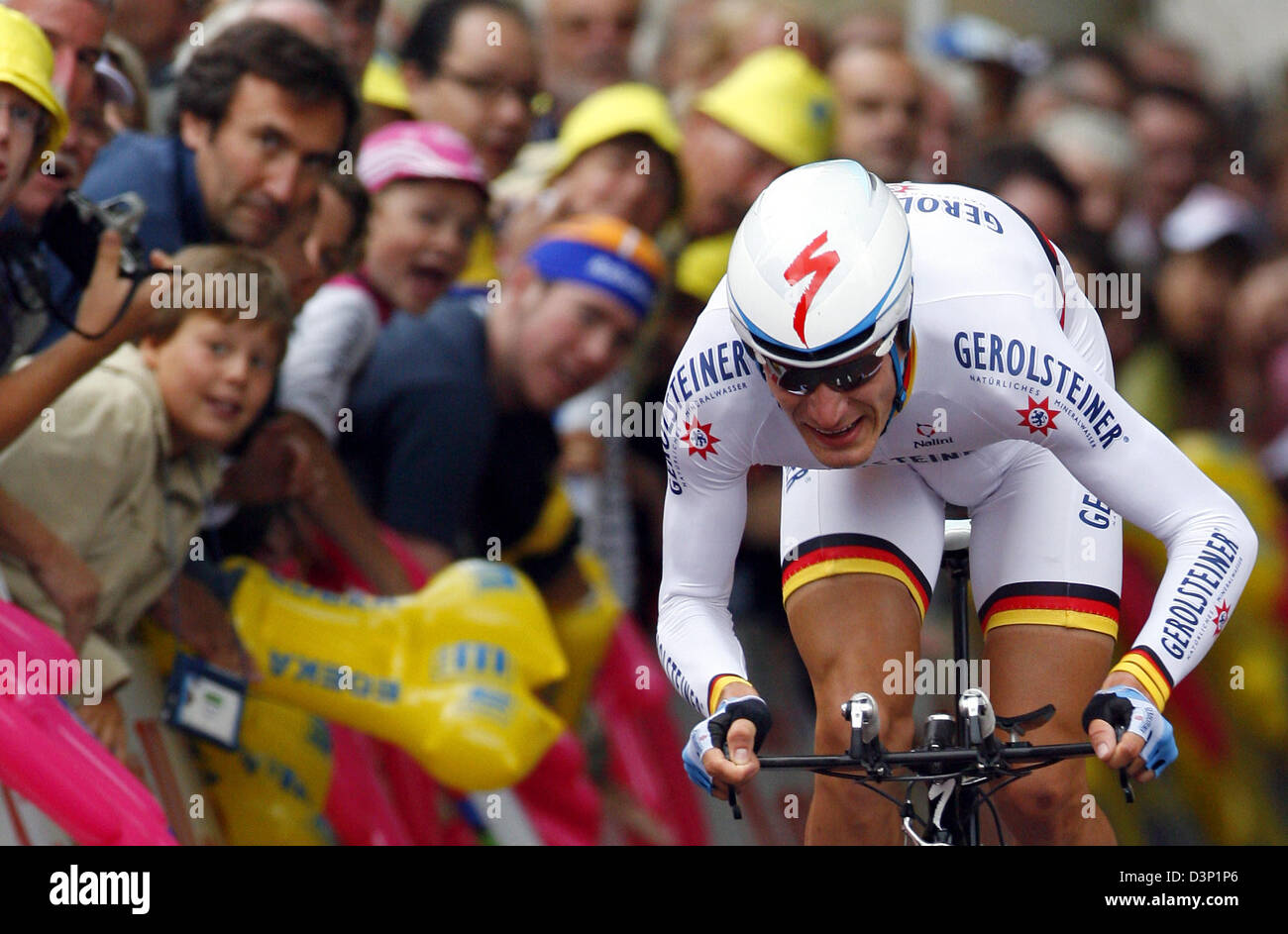 German individual trial champion Sebastian Lang of Team Gerolsteiner ...