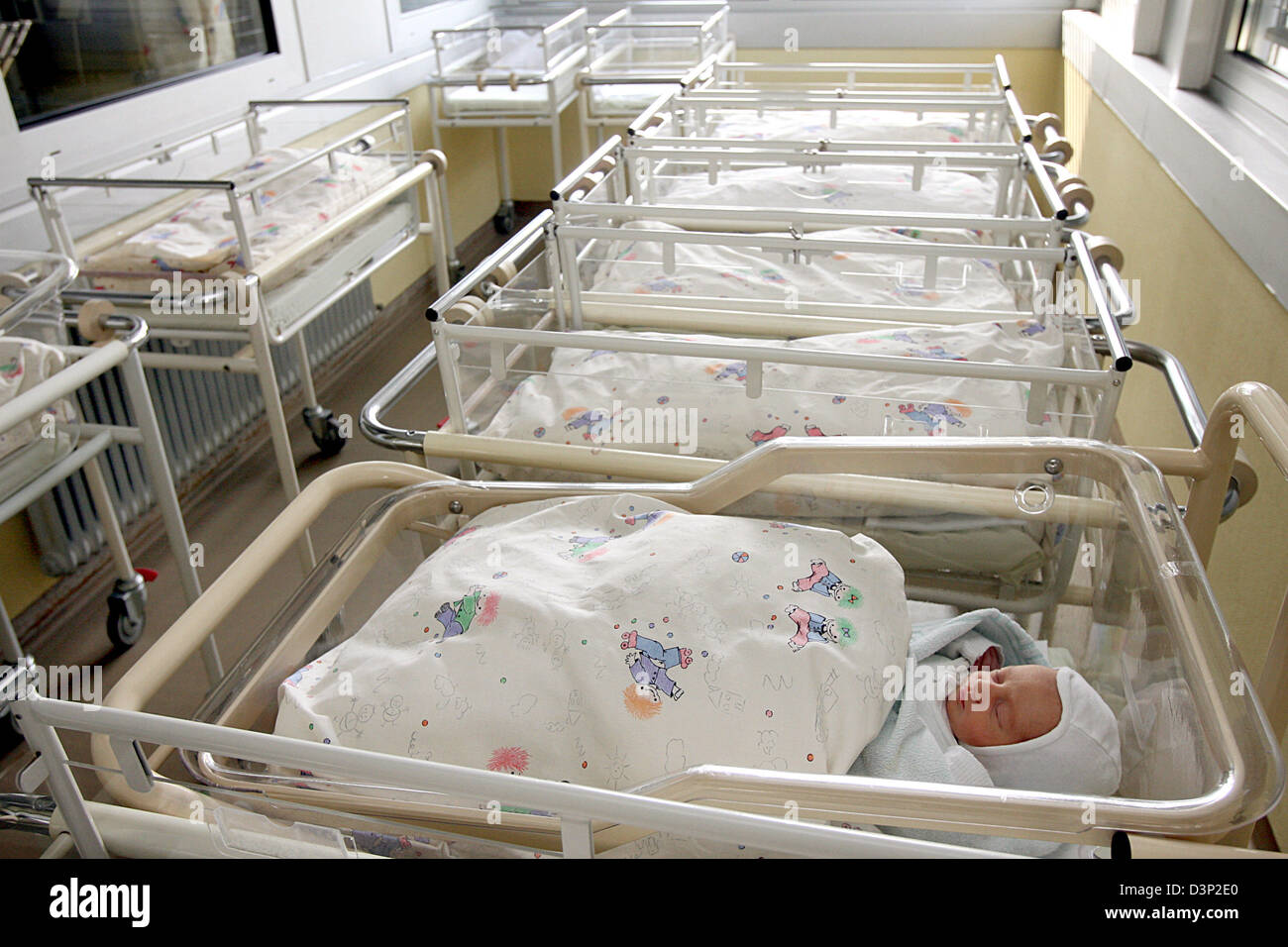 A single baby pictured on a newborn ward of a hospital in Seligenstadt ...