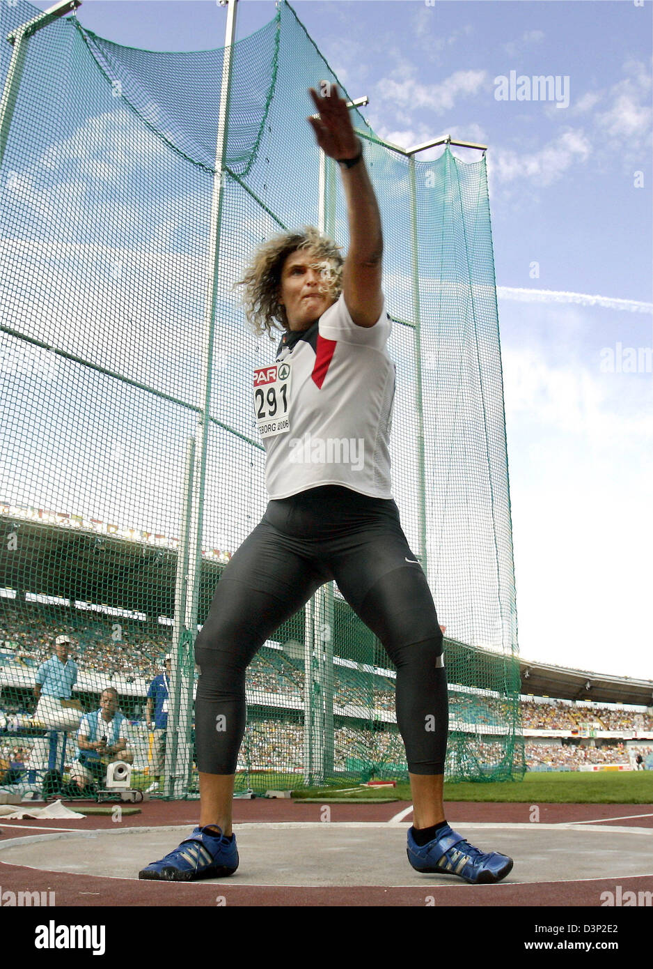 German discus athlete Franka Dietzsch pictured during her attempt at ...
