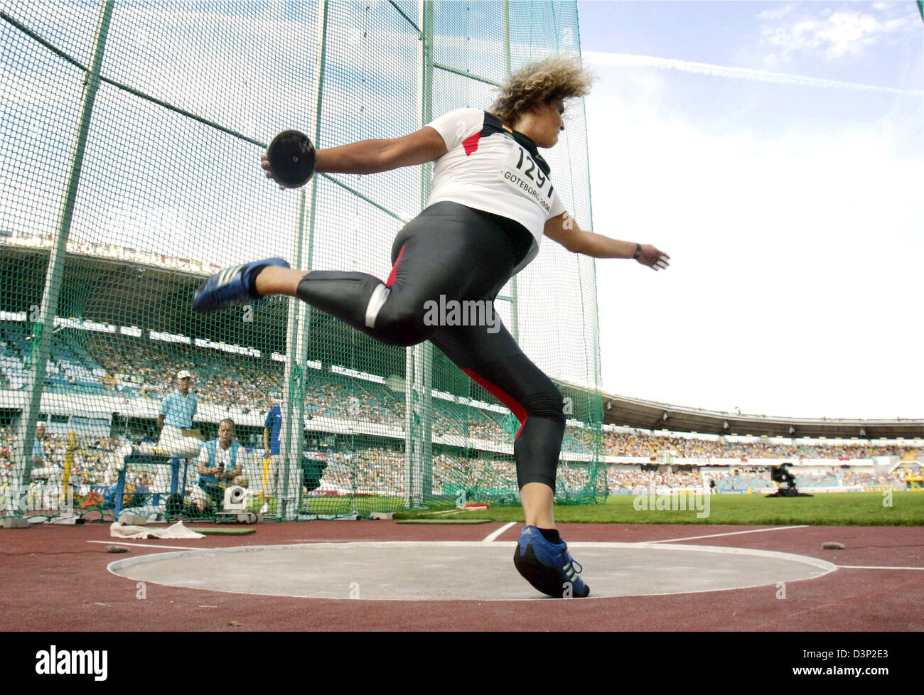 German discus athlete Franka Dietzsch pictured during her attempt at ...