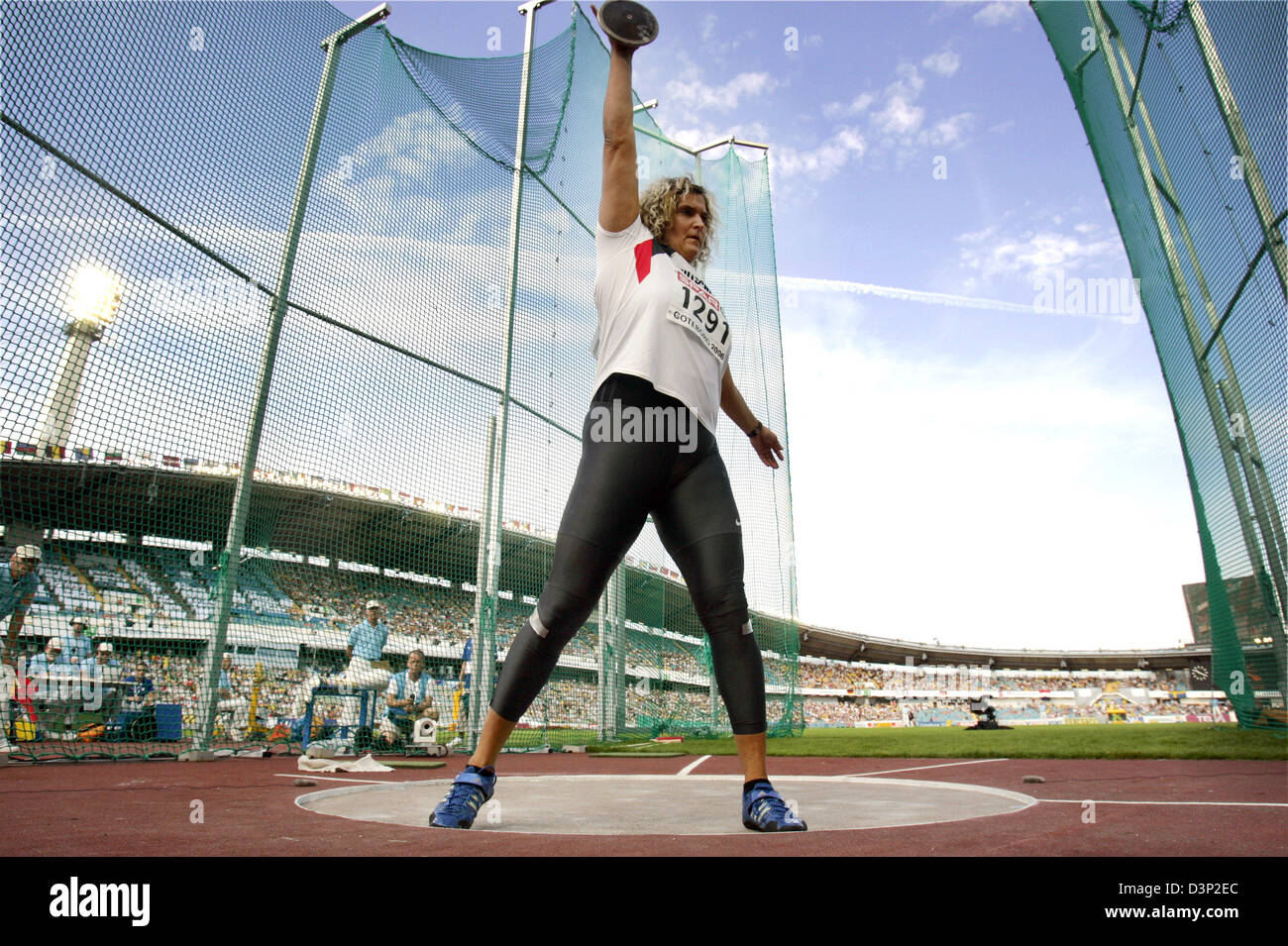 German discus athlete Franka Dietzsch concentrates on her attempt at ...