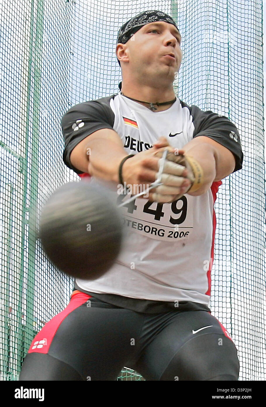 German hammer thrower Karsten Kobs swings the hammer during the ...
