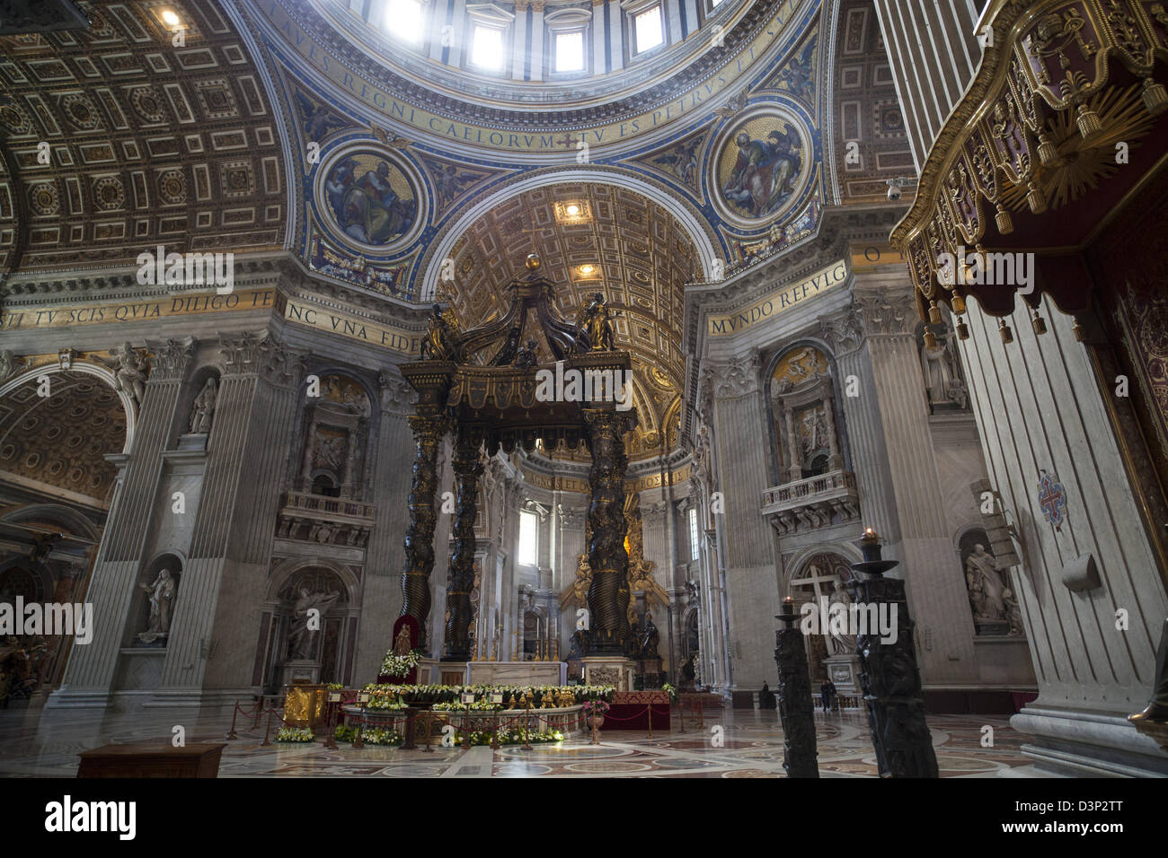 The Baldacchino designed by Bernini the huge altar canopy with bronze ...