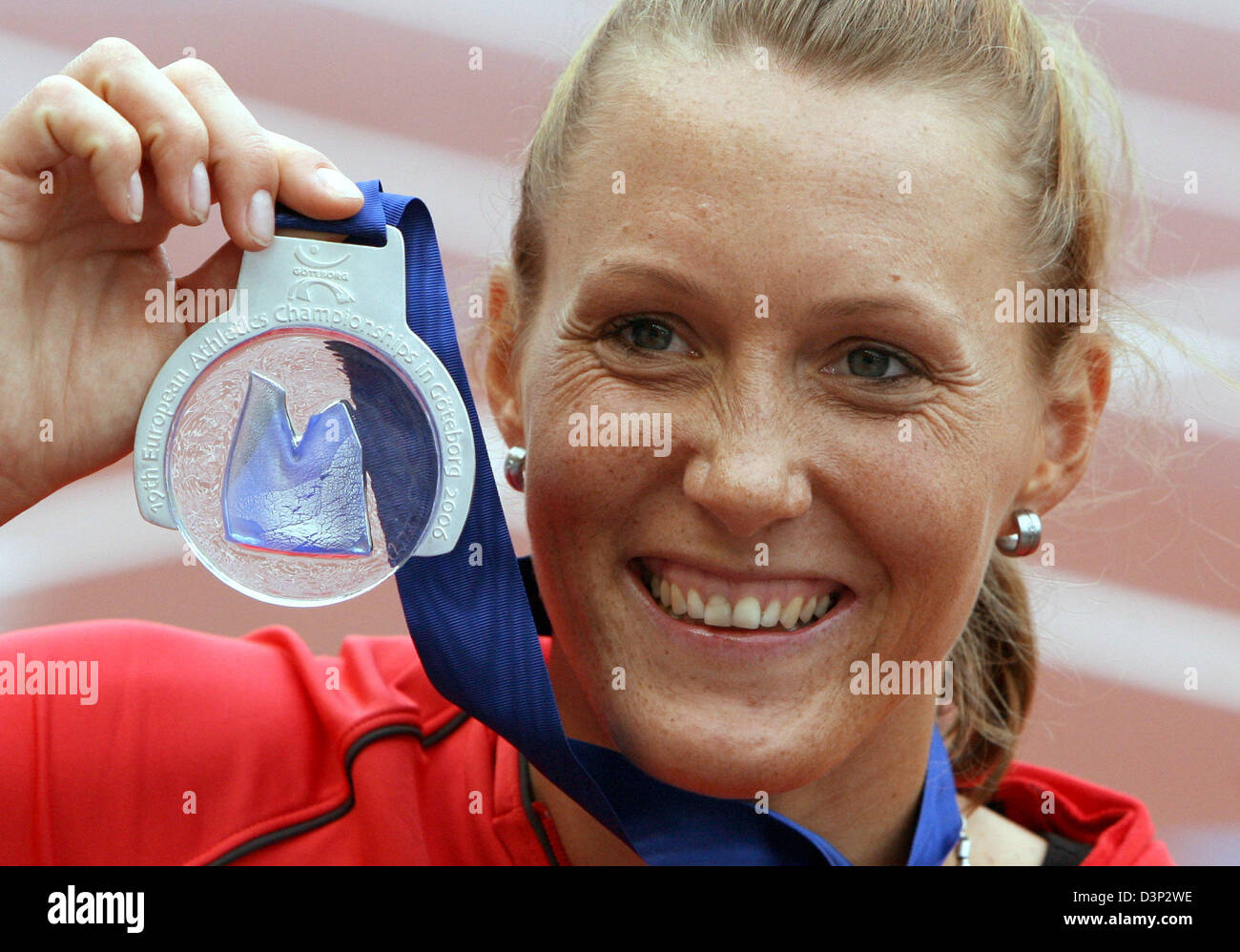 German athlete Kirsten Bolm presents her joint 100m Hurdles silver ...