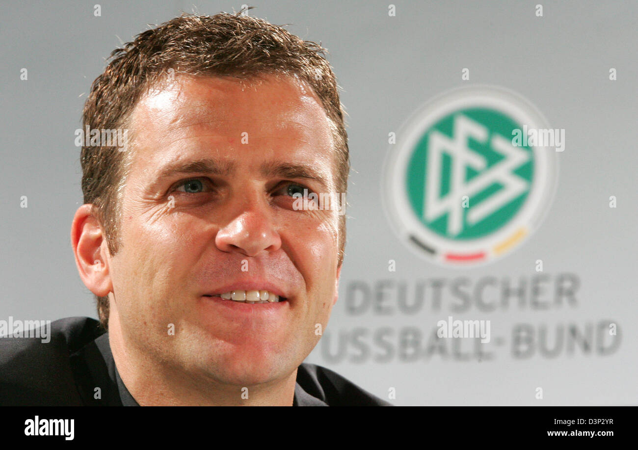 Manager of the German national squad Oliver Bierhoff smiles at a press ...