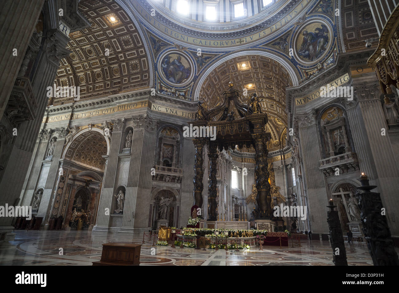 The Baldacchino designed by Bernini the huge altar canopy with bronze ...