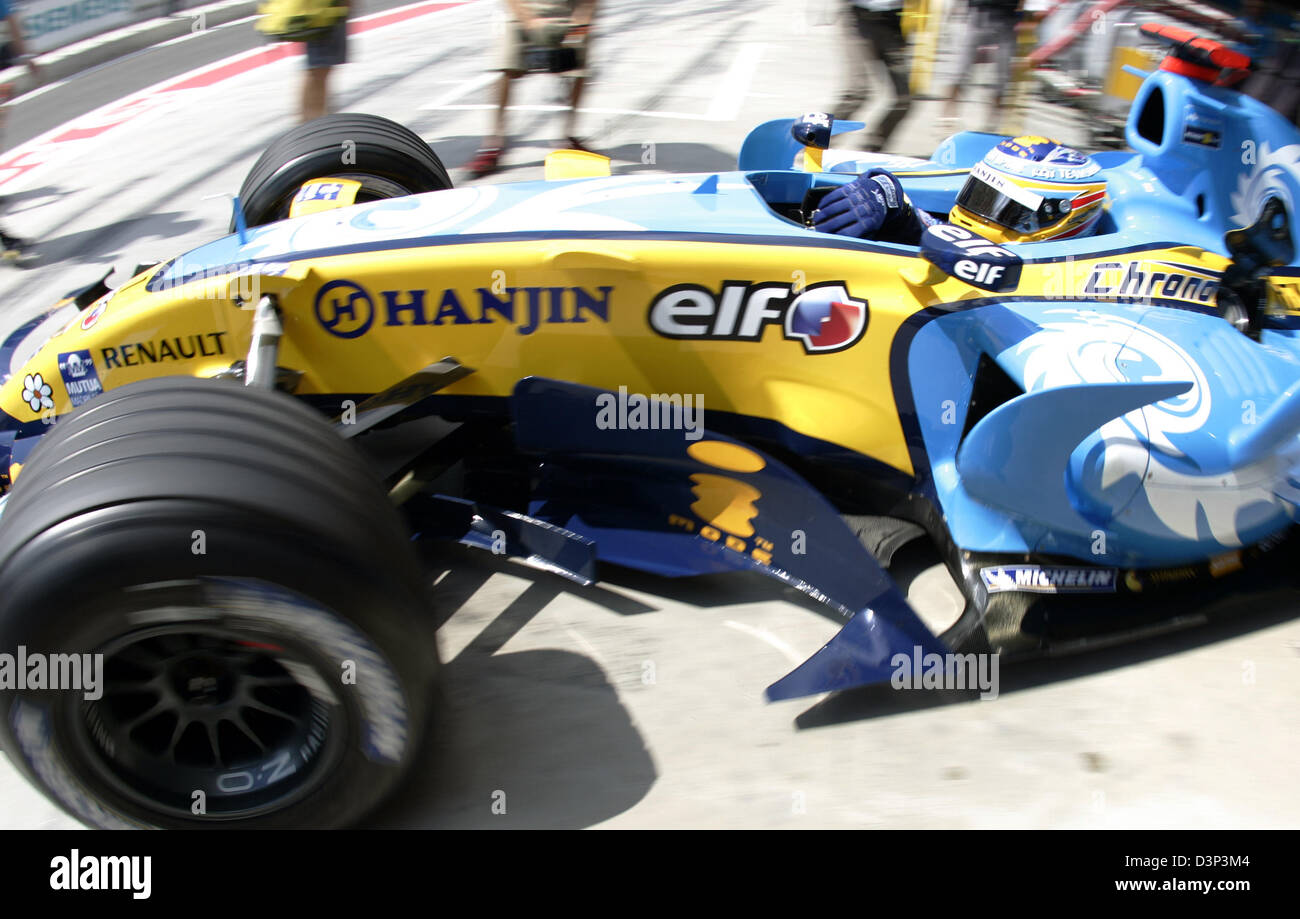 Spanish Formula One driver Fernando Alonso of Renault F1 team in action ...