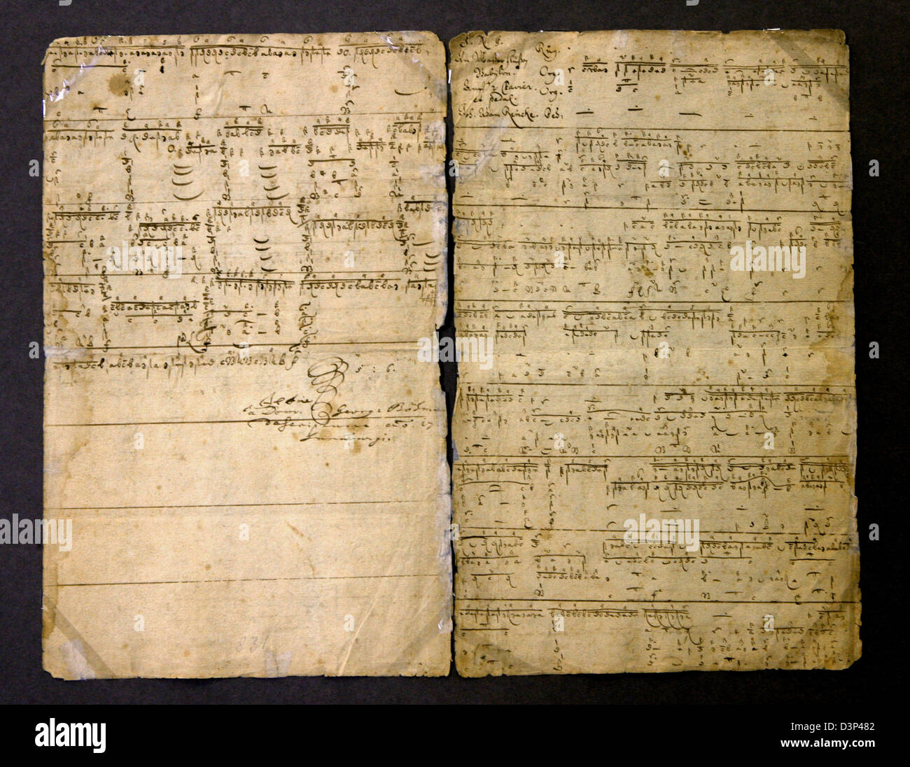 The photo shows hand written notes by Johann Sebastian Bach dated ...