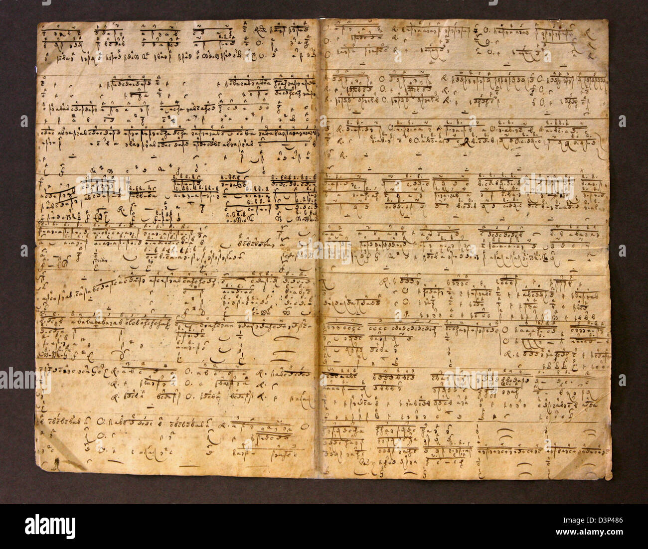 The photo shows hand written notes by Johann Sebastian Bach dated ...