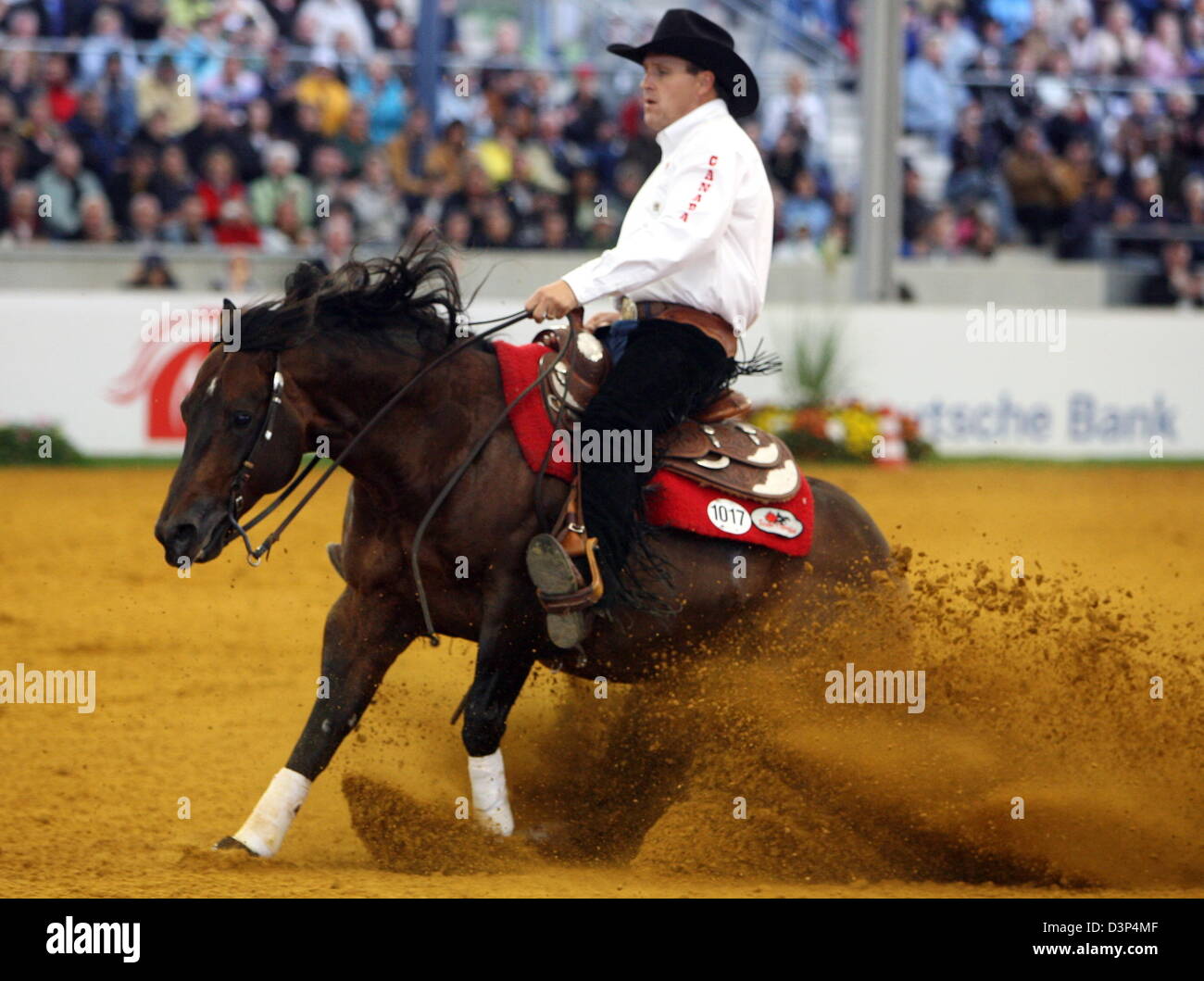 Canadian reining rider Duane Latimer controls his horse 'Hang Ten ...
