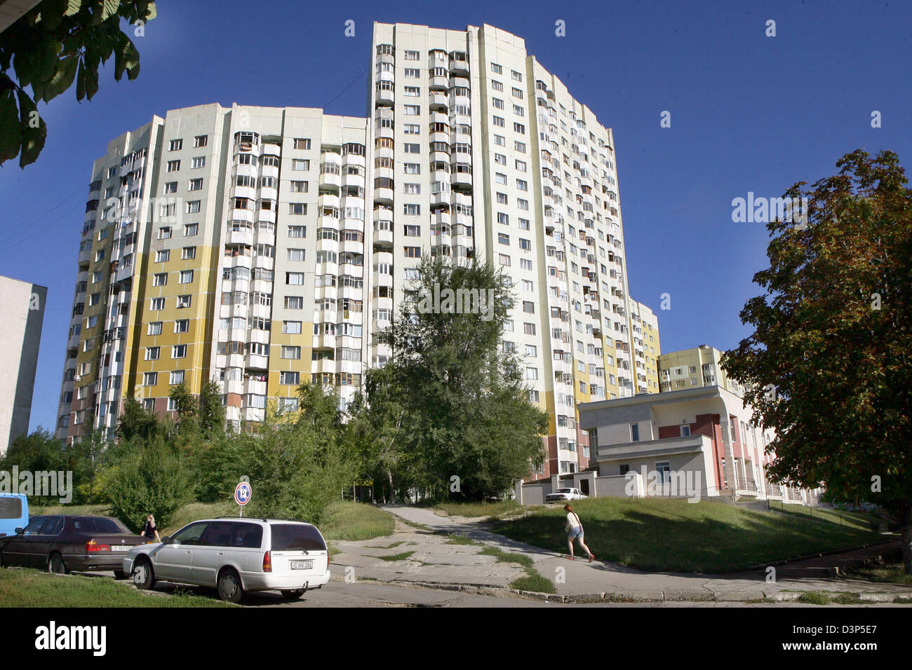 The picture shows multistorey apartment buildings in Chisinau, Moldava ...