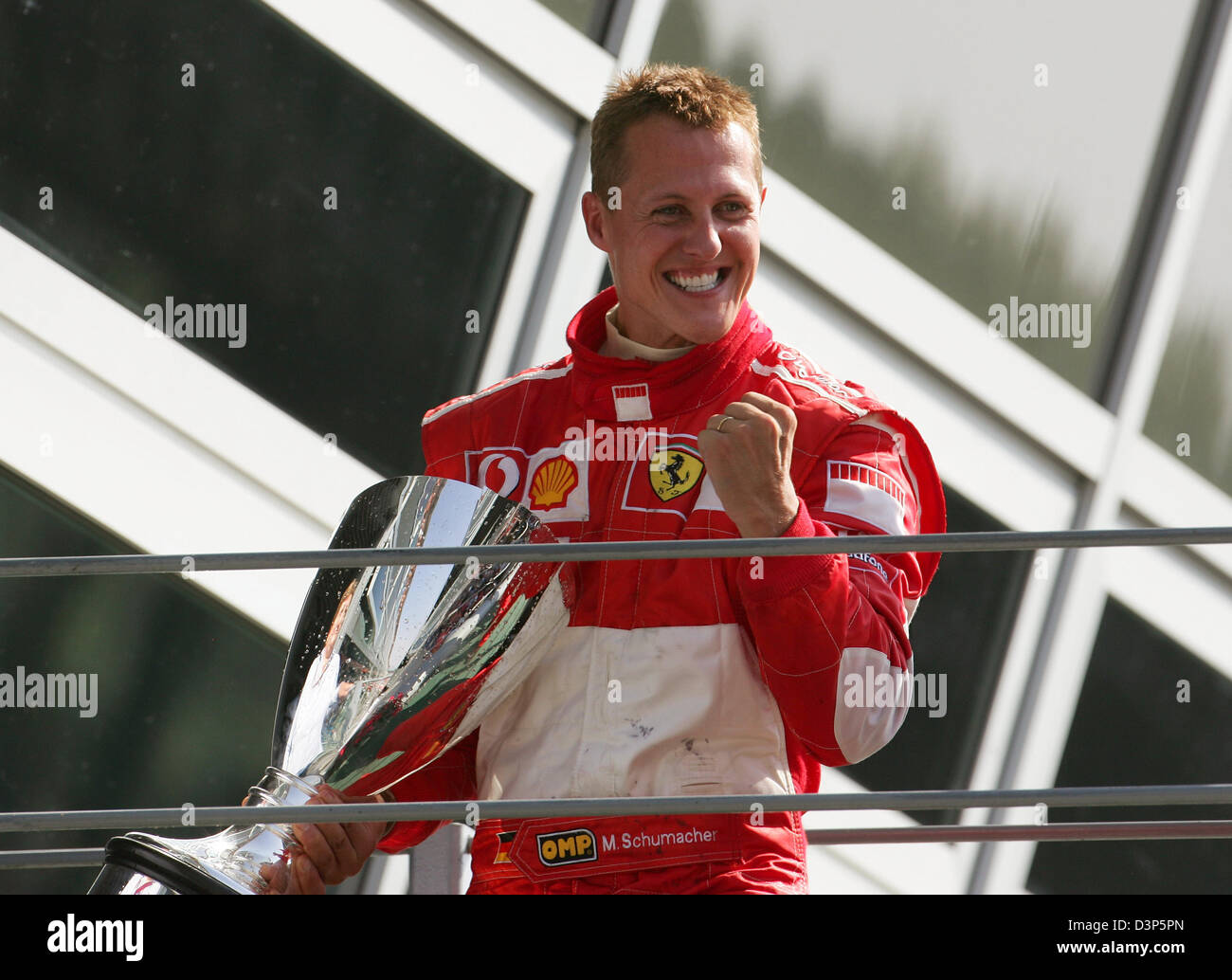 German Formula One driver Michael Schumacher (R) of Scuderia Ferrari ...