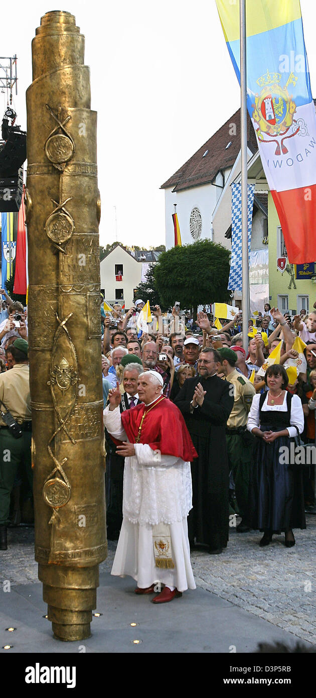 Pope Benedict XVI examines the Benedict Statue after arriving at his ...