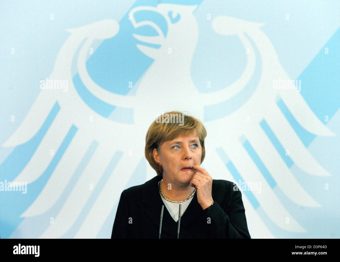 German Chancellor Angela Merkel illustrates the planned deployment of ...