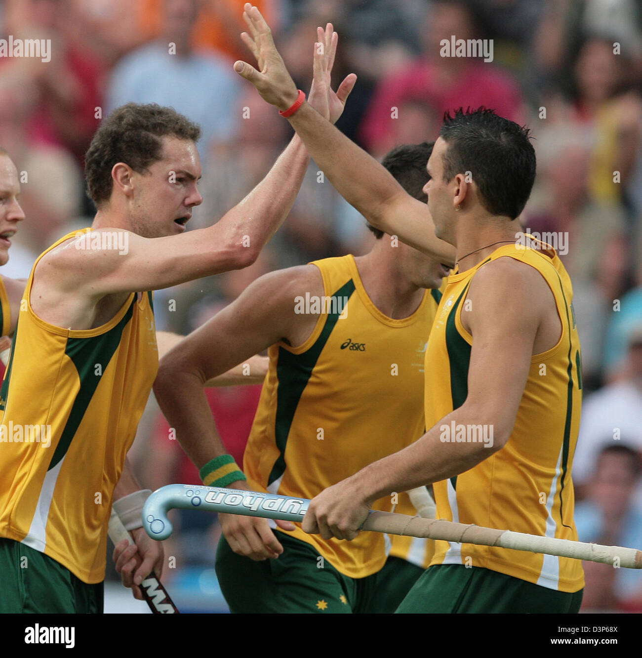 Australian international Travis Brooks (scorer, L) and Matthew Naylor ...