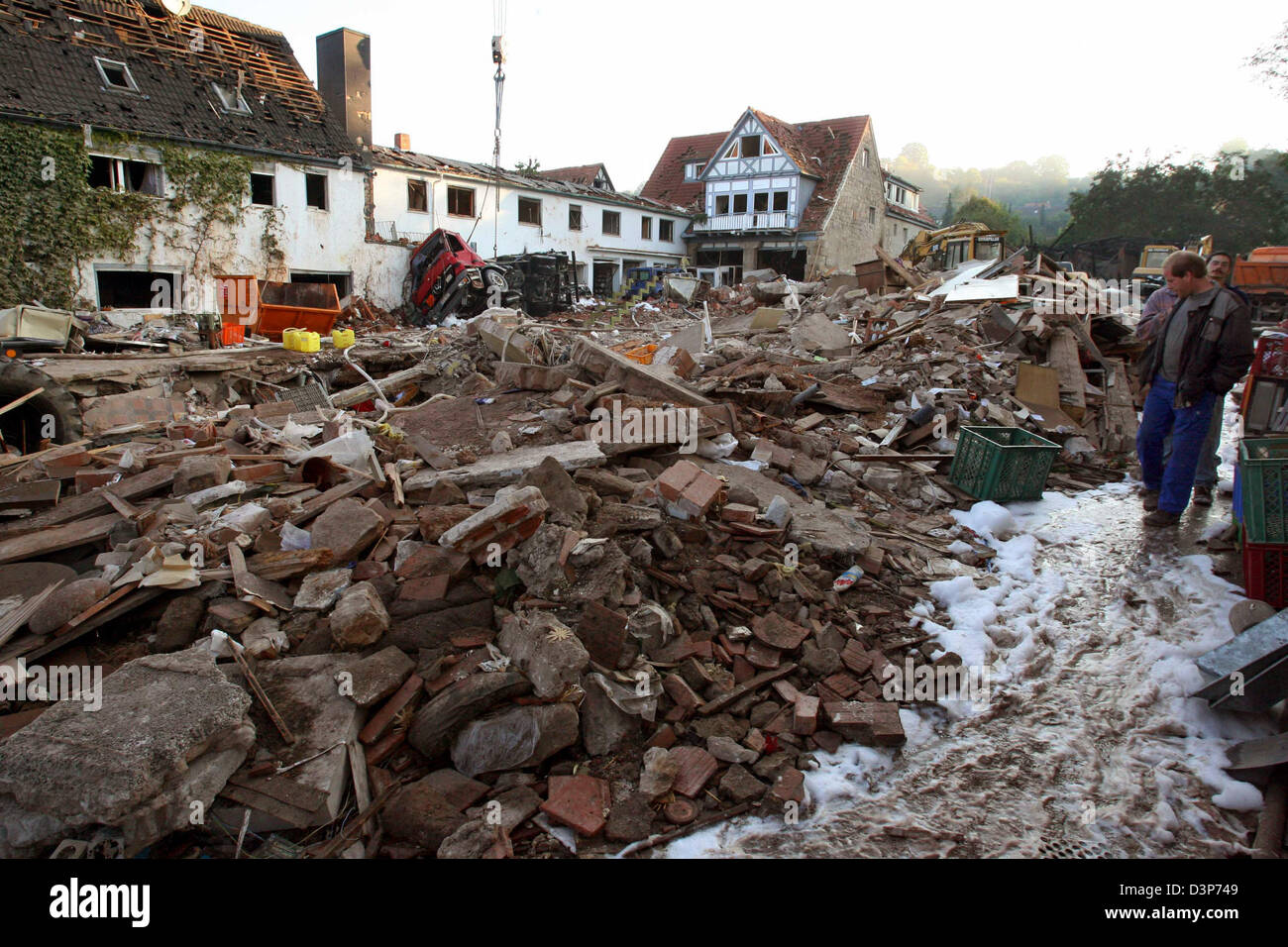 The picture shows the destroyed centre of Lehrberg, Germany, Saturday ...