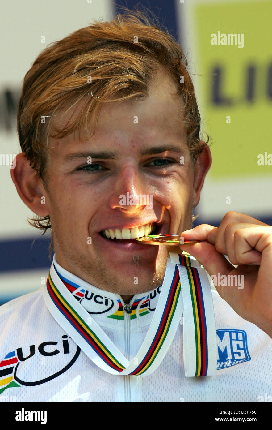 German cyclist Gerald Ciolek is pictured during the medal ceremony ...