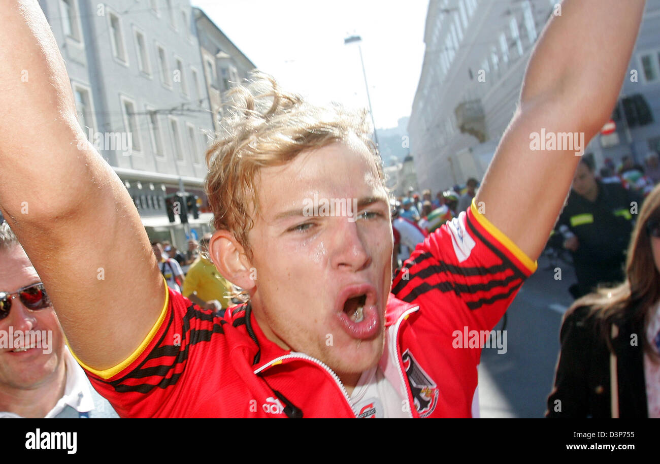 German cyclist Gerald Ciolek is happy after winning the under-23 road ...