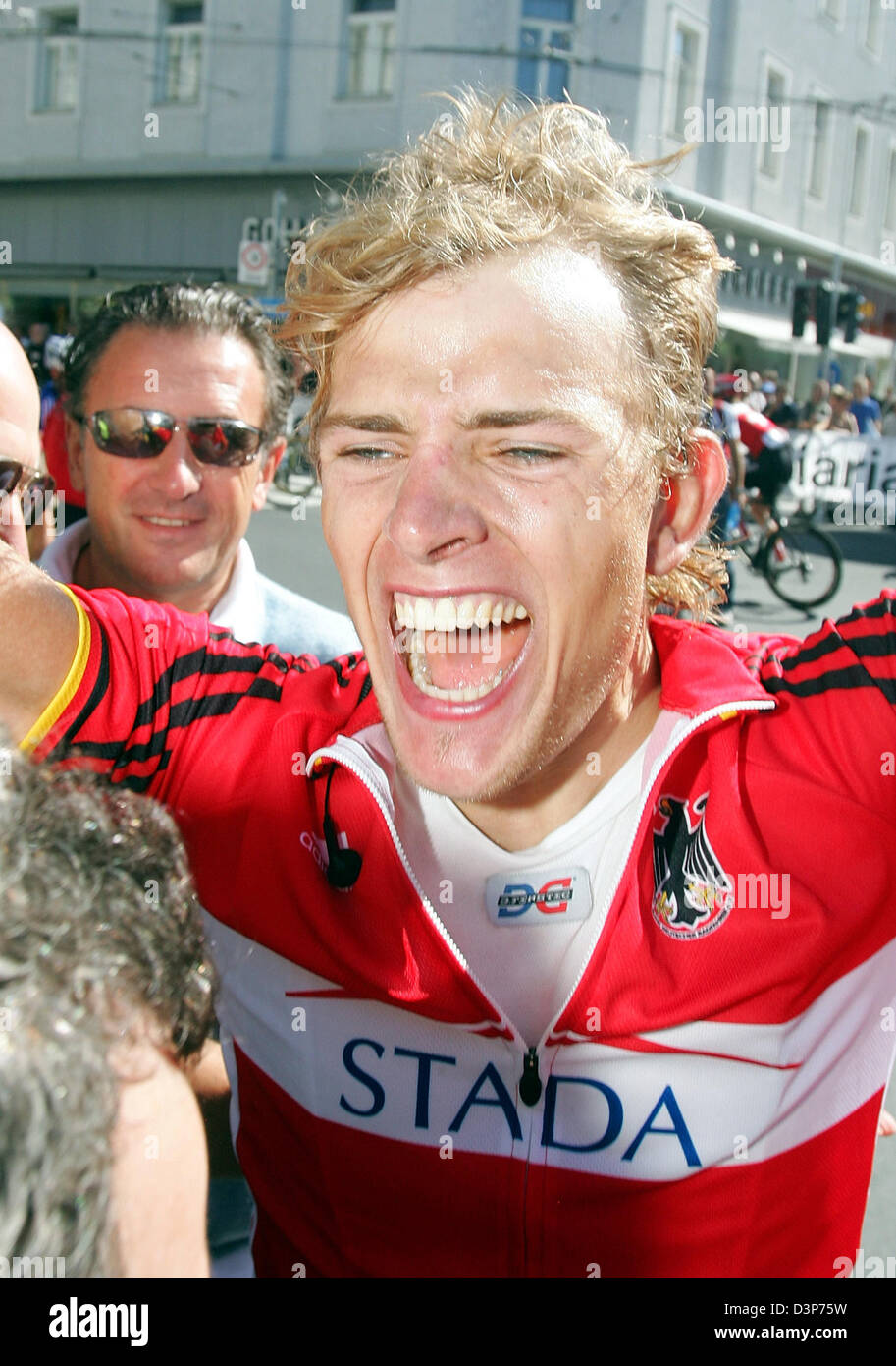 German cyclist Gerald Ciolek is happy after winning the under-23 road ...